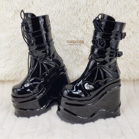 Demonia | Shoes | Wave Bat Wing 6 Wedge Platform Mid Calf Punk Goth ...